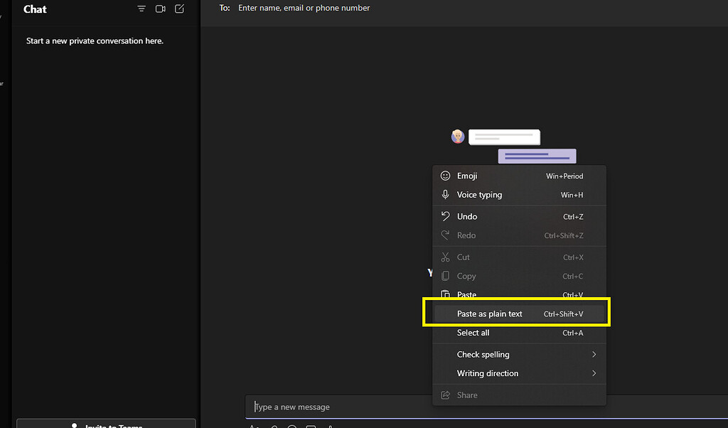 Copy paste on MS Teams does not work and bot does not respond ...