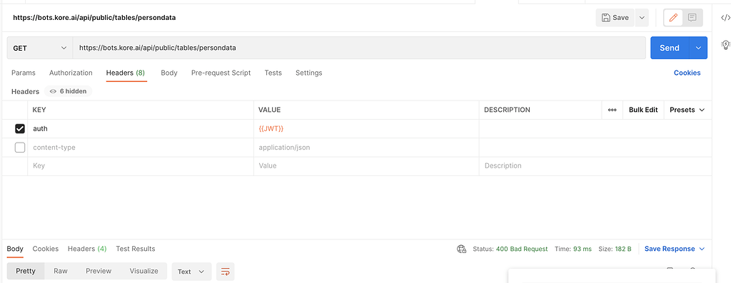 Table API Connect - APIs and SDKs - Kore.ai Bot Developers Community