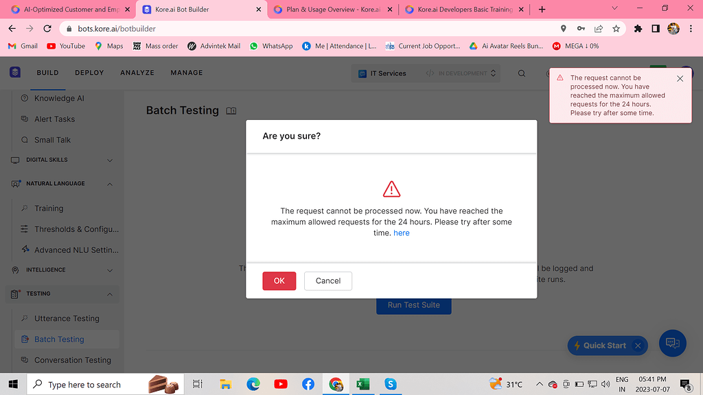 While I'm doing bot Testing error shows like this please anyone help me ...