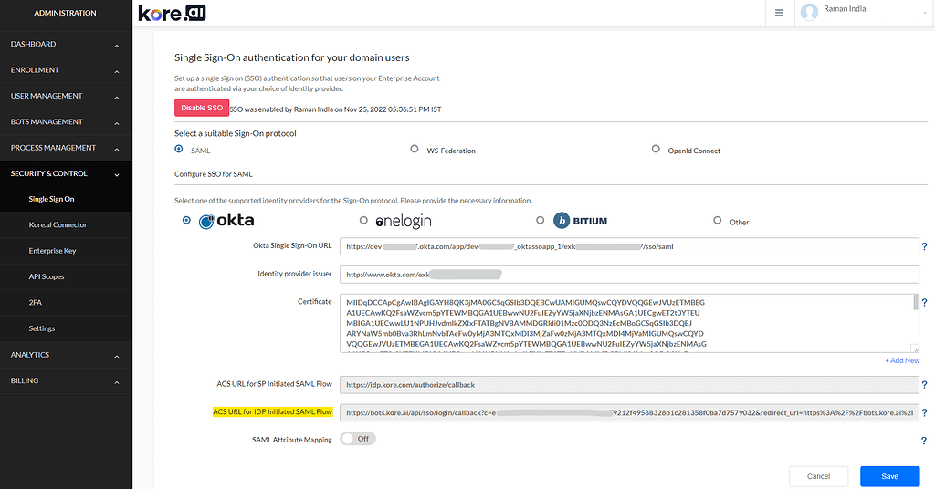 SSO - How to configure Okta SSO in Kore.ai XO Platform - XO Platform - Kore.ai Bot Developers ...