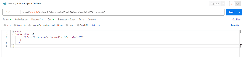 Queryresult Is Empty In Data Table Api What Could Be The Cause Apis And Sdks Kore Ai Bot